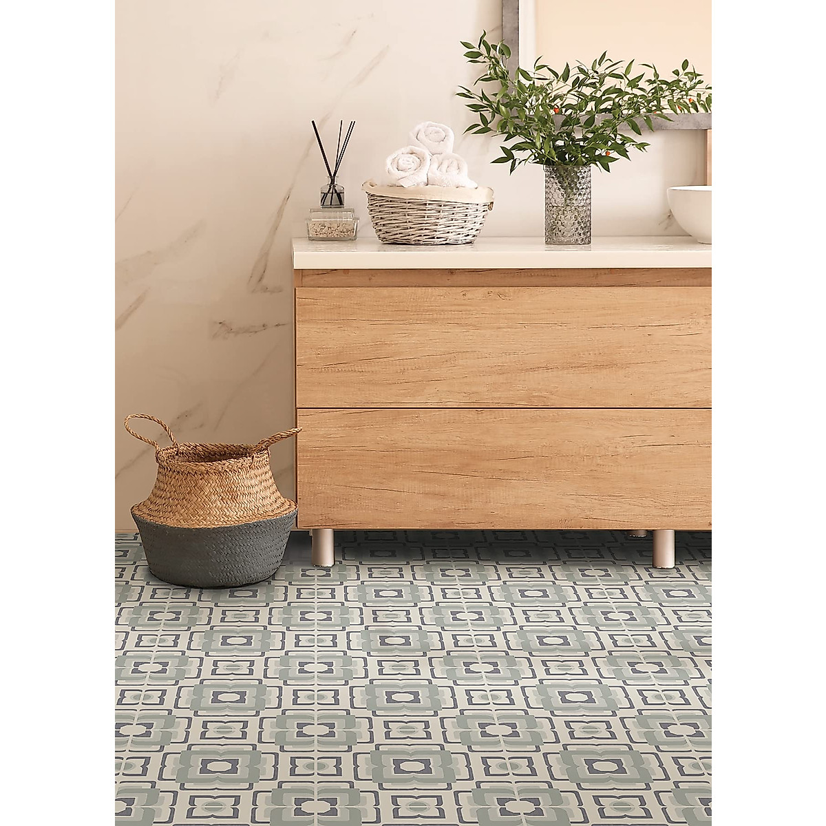 FloorPops 12-in by 12-in Teal Posey Vinyl Peel & Stick Floor Tiles (10 Tiles), (10 sq.ft./carton)