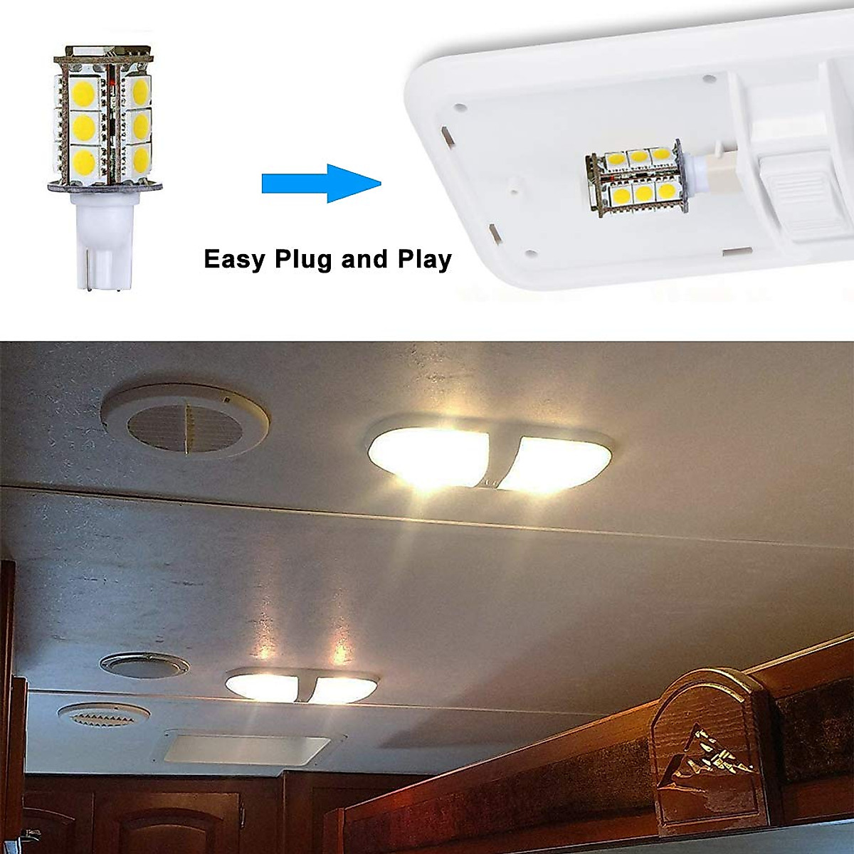 Makergroup T5 T10 Wedge Base LED Light Bulb High Brightness 12VAC/DC 3Watt 2700K-3000K Warm White Color for Outdoor Landscape Lighting Deck Stair Step Path Lights and RV Lights Pack of 6