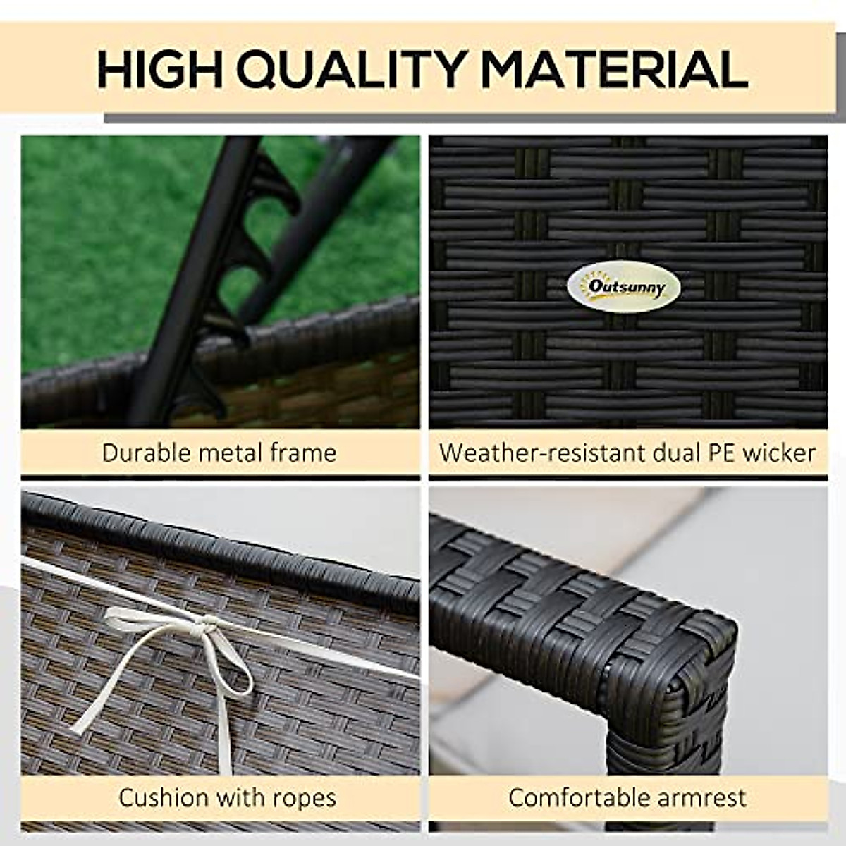 Outsunny Wicker Chaise Lounge, 4 Position Adjustable Backrest and Cushions Outdoor Lounge Chair PE Rattan Sun Lounger for Poolside, Balcony or Garden, Beige