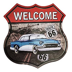 Xerly Route 66 Signs Metal Shop Sign, U.S. 66 High Way Road Tin Garage Wall Decoration 12× 12 Inches… (route02)