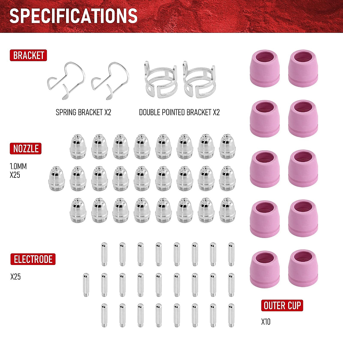 RX WELD 52Pcs Plasma Cutter Torch Consumables Electrode Nozzles Cups Kit Galvanized Copper Ceramic AG-60 Consumables