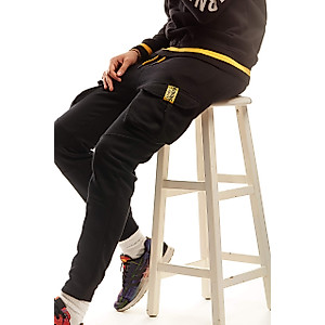 SCREENSHOT SPORTS-P11960 Mens Premium Hip Hop Cargo Pockets Fleece Pants - Slim Athletic Jogger Fitness Workout Utility Sweatpants-Black-Medium