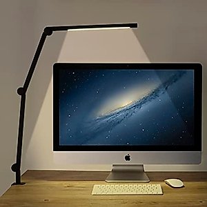 Desk Lamp with Clamp Eye-Care Swing Arm Desk Lamp Stepless Dimming Adjustable Color Temperature Modern Architect Lamp with Memory Timing Function for Study