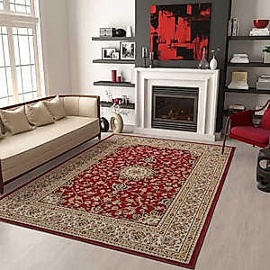 AS Quality Traditional Large Area Rug for Living Room, Easy Cleanining, Non Shedding, Boho Rugs for Bedroom, Dining Room, Clearance Area Rugs, Prime Rugs (Red, Large 8x10)