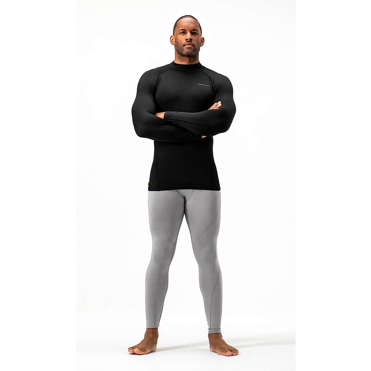 DEVOPS 2 Pack Men's Thermal Turtle Mock Neck Shirts, Compression Long Sleeve Tops (Large, Black/Black)