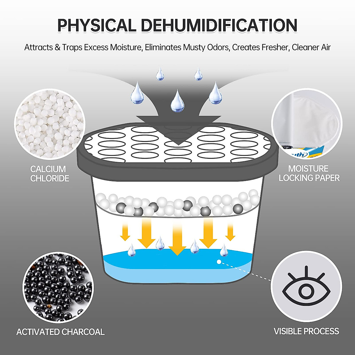 NATRUTH Moisture Absorbers with Activated Charcoal,800ml(6-Pack)*12.5 OZ Portable Closet Dehumidifier, Odor Eliminator Absorber Bucket,Humidity Absorber,Dehumidifier for Bathrooms, Kitchen & Boats