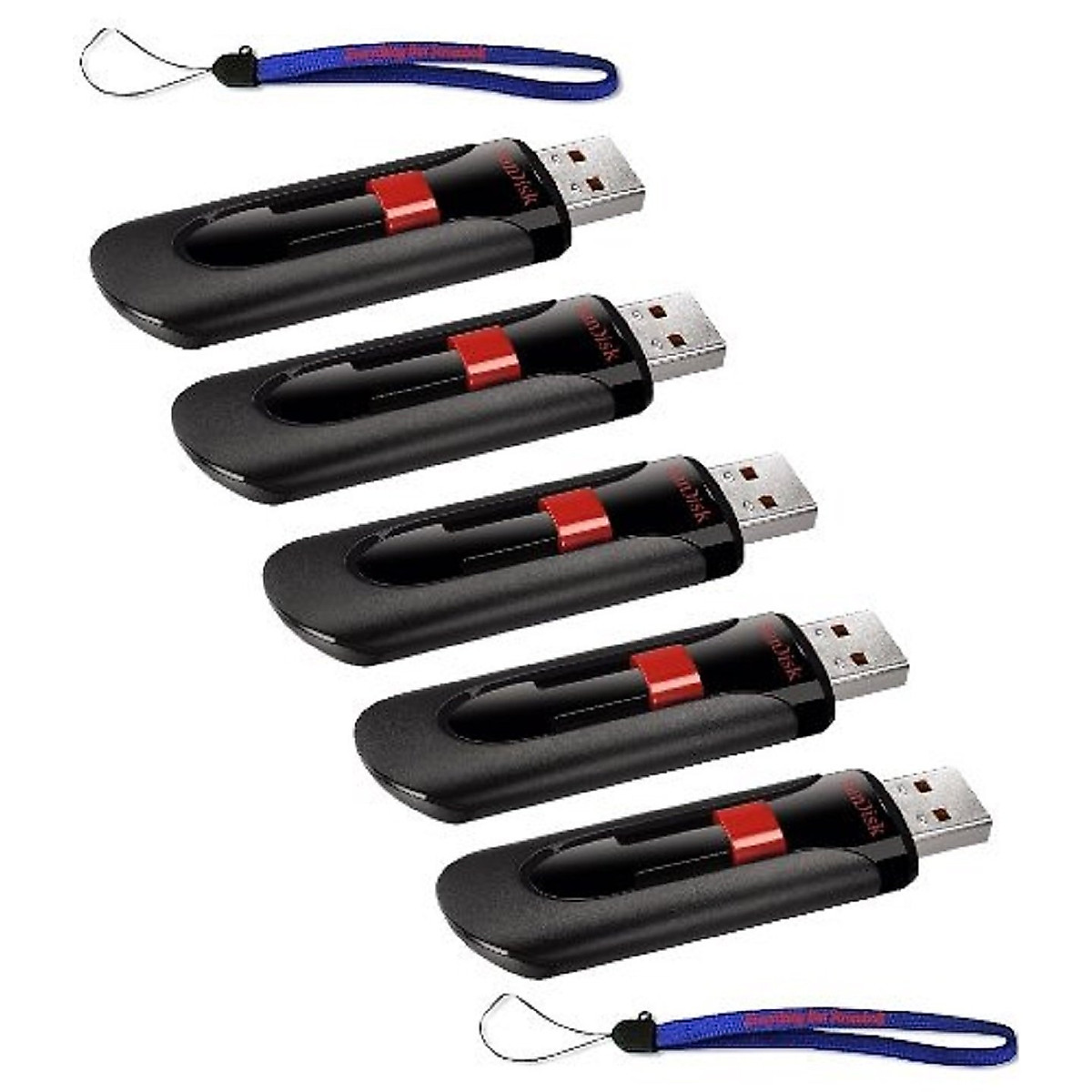 SanDisk Cruzer Glide 32GB (5 Pack) USB 2.0 Flash Drive (SDCZ60-032G) Pen Drive Bundle with (2) Everything But Stromboli Lanyards