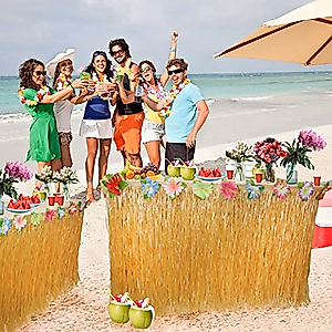 JEKANEL Table Grass Skirt for Hawaiian Hula Luau Party Decoration Table Decor Supplies(9ft) (Festucine)