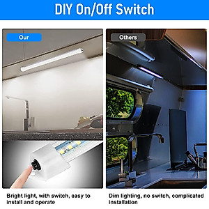 Linkstyle 4PCS 12V LED Interior Light Bar, 192LEDs 12V LED Light Strip with Switch, 6500K Slim Car Interior Lights for Car Truck RV Boat Cabinet