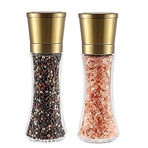 VEVOK CHEF Gold Salt and Pepper Grinder Mill Set Stainless Steel Pepper Shaker Adjustable Ceramic Coarseness Salt Grinder Black Pepper Spice Grinder Mill