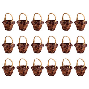 20pcs Decorative Mini Flower Basket Wedding Candy Basket Wood Woven Basket Fruit Picnic Food Basket for Wedding Party Favors Kitchen Light Yellow
