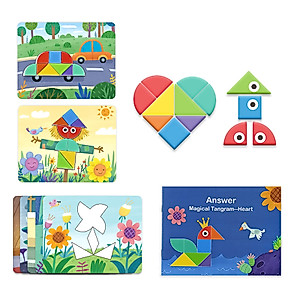 NOOLY Magnetic Game Puzzle, Educational STEM Tangram Geometric Shape Toy Geometric Shape Puzzle for Preschool (Heart) PW0432