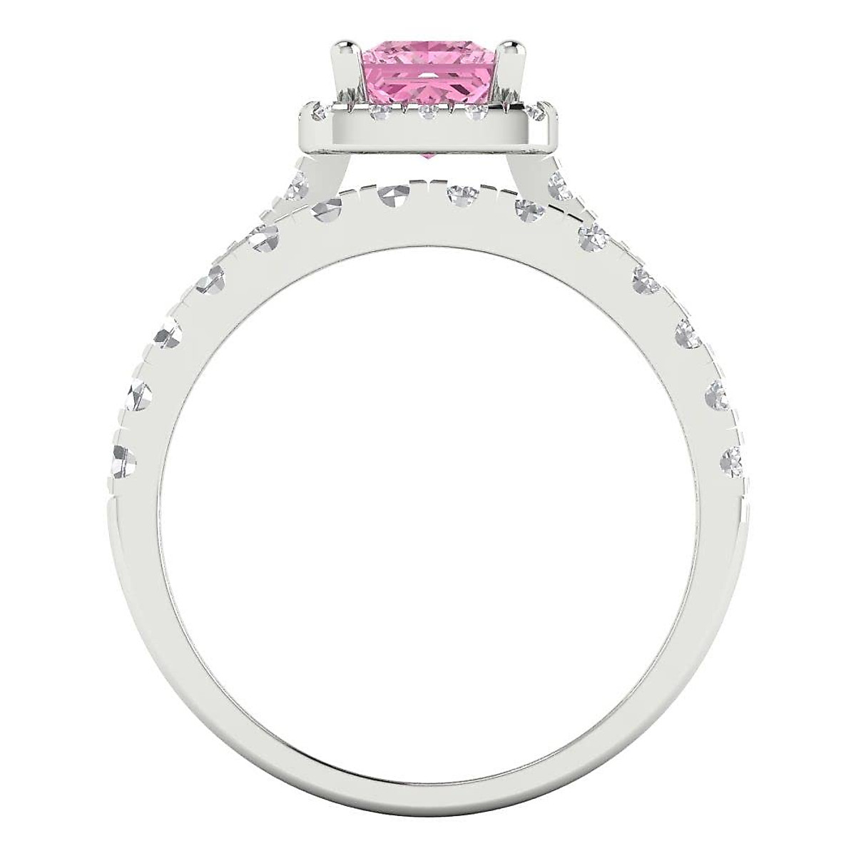Clara Pucci 1.6ct Princess Cut Halo Solitaire Pink Simulated Diamond Engagement Promise Anniversary Bridal Ring Band set 14k White Gold 7