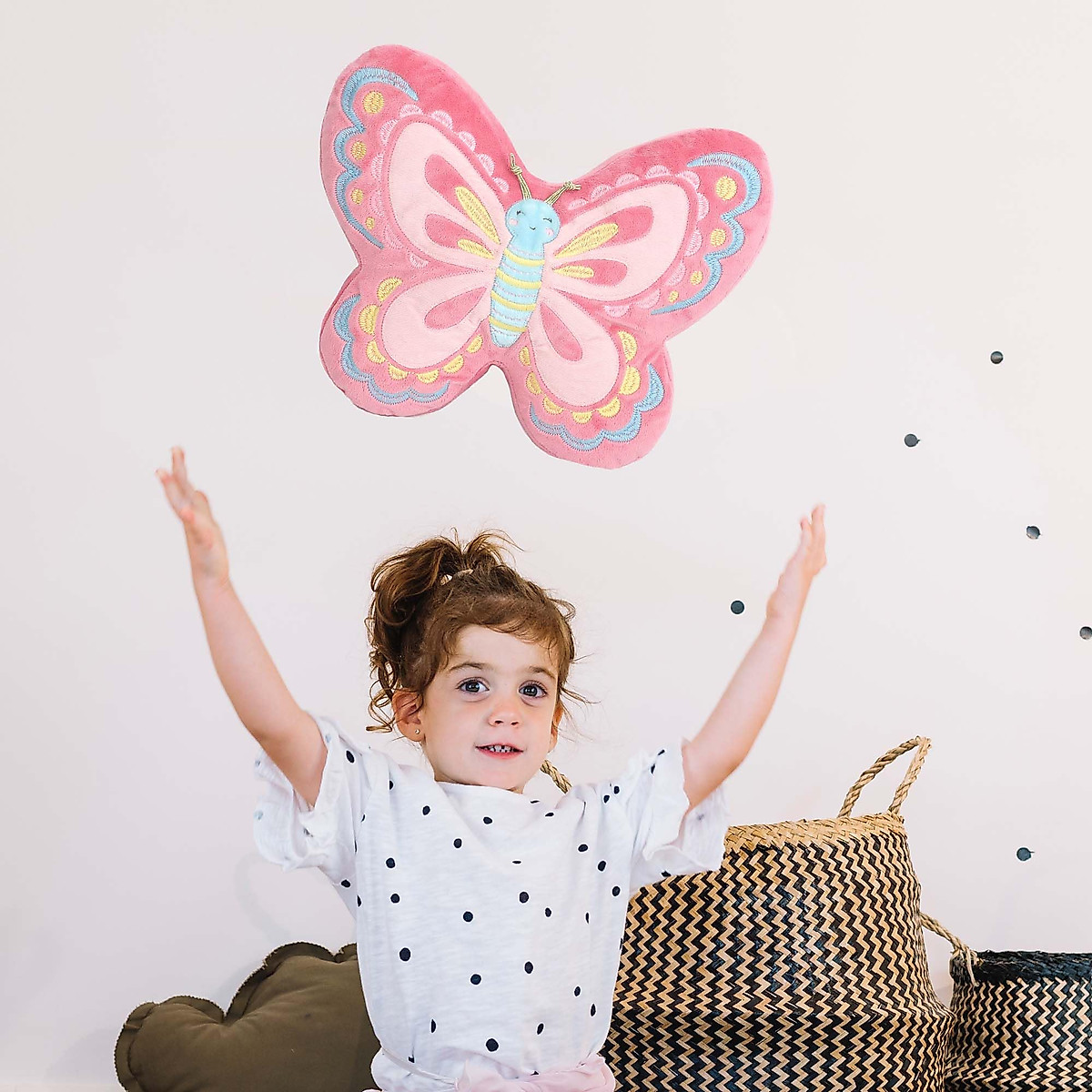 MON AMI Sparkle Butterfly Decorative Plush Throw Pillow - 12.5x10”, Soft Cushion, Stuffed Toy Décor Gifts for Kids of All Ages, Nursery Décor
