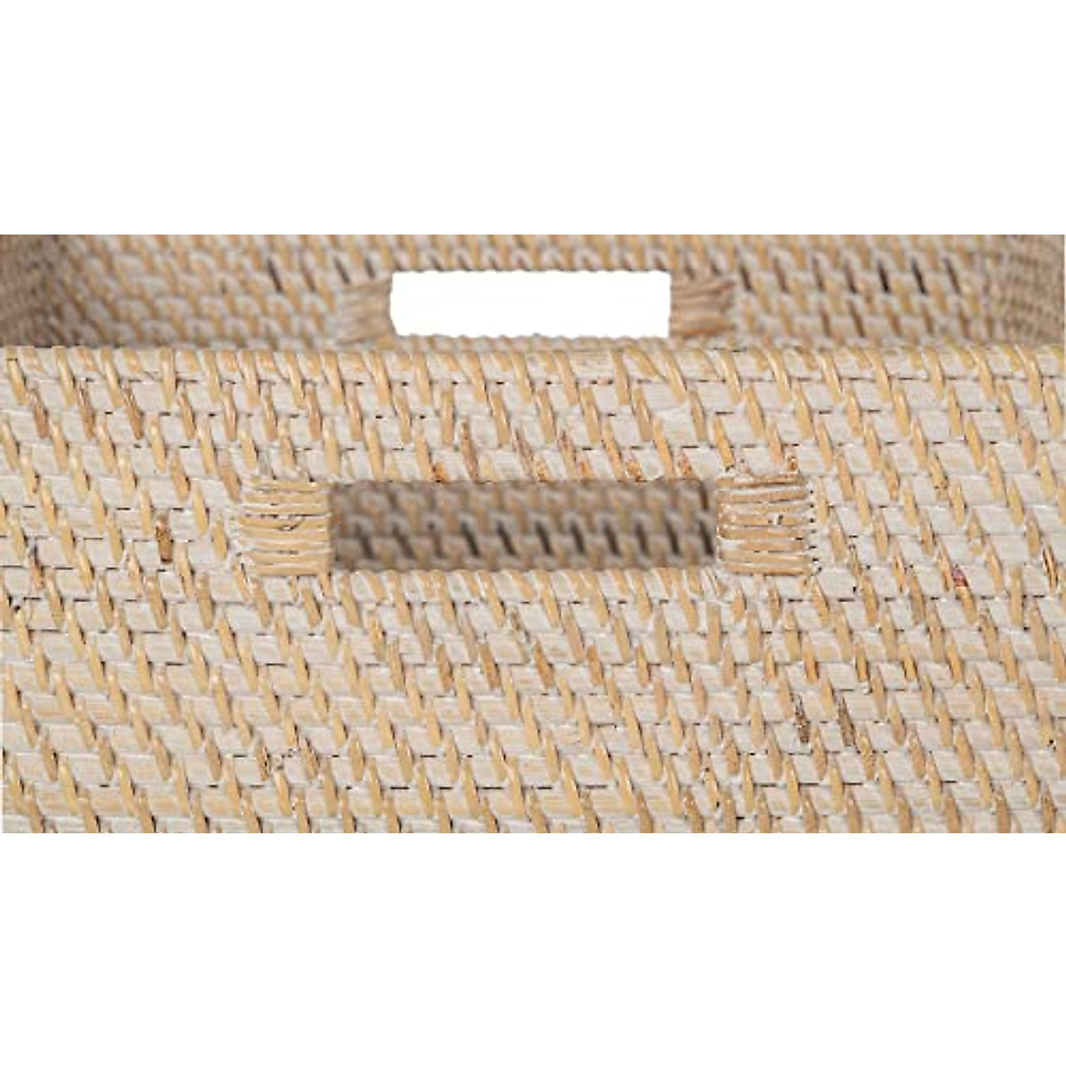 Loma Square Rattan Storage Basket with Cut-Out Handles - White-Wash - Coastal-Inspired Handwoven Rattan Basket for Home Organization & Décor