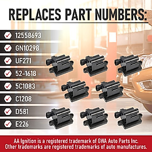 Ignition Coil Pack Set of 8 - Replaces 12558693, GN10298, C1208, D581 - Compatible with Cadillac, Chevy & GMC - Escalade, Silverado, Avalanche, Express 3500, Suburban, Tahoe, Sierra, Savana, Yukon