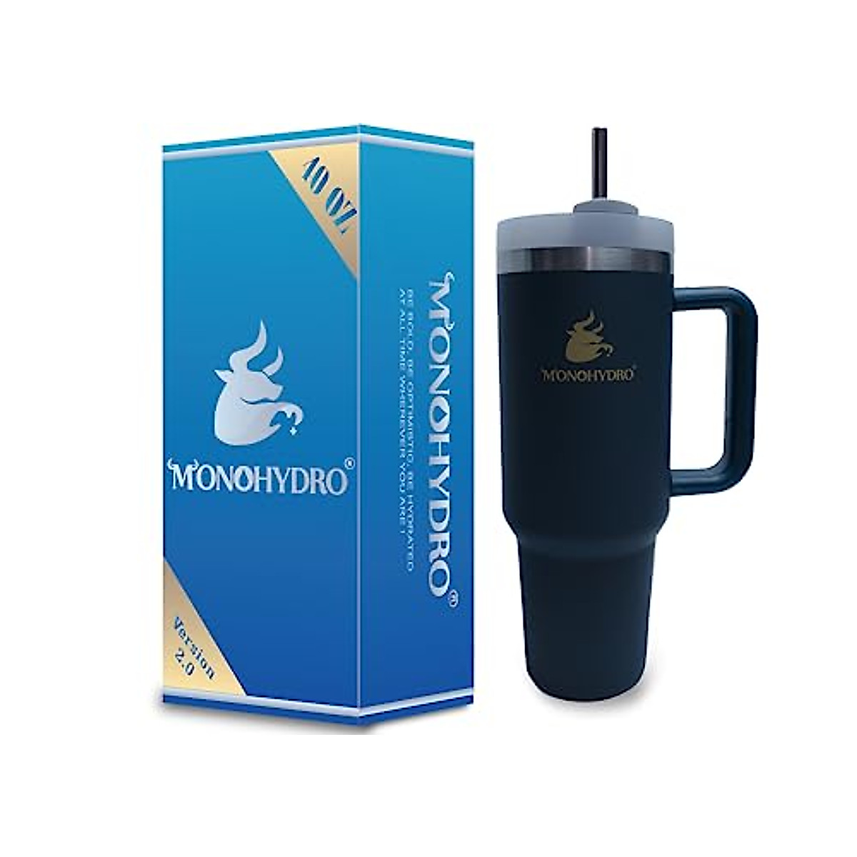 MONOHYDRO 40 oz Tumbler with Handle and Straw - tumbler with straw Stainless Steel Insulated Cup -stainless steel straw, Eco-friendly Materials - maintain temperature up to 24+ hours - Midnight Navy