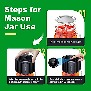 Mason Jar Vacuum Sealer Only for Wide Mouth Mason Jars Vacuum Bags Food Vacuum Storage,Electric Auto-Stop Vacuum Sealer Kit Multifunctional Cordless Canning Vacuum Sealer Machine