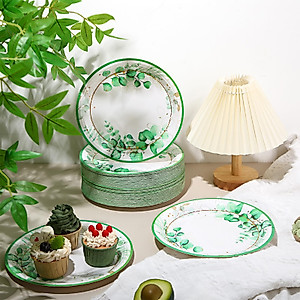 Hushee 200 Pieces 9 Inch Sage Green Paper Plates Eucalyptus Disposable Dinner Plates Greenery Leaves Paper Plates Decorative Tableware for Baby Shower Bridal Shower Wedding Birthday Party Supplies