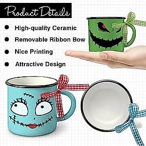 Paayna Halloween Mini Coffee Mug Set of 3, Night. mare BE Fore. Xmas Jack and Sally Spooky Face Mini Cups for Tiered Tray Decor, Kitchen Coffee Bar Party Decoration Centerpiece Fall Housewarming Gift