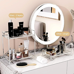Bathroom Countertop Organizer, 2 Tier Acrylic Tray Vanity Counter Skincare Organizer Shelf, Kitchen Under Sink Standing Rack, for Counter Trays, Perfume, Display, Lotion, Cosmetic (Silver, 2 Layer)