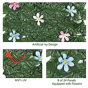 OUSHENG 118x39in Artificial Ivy Fence Privacy Screen Cover with Flowers, Faux Vines Leaf Covering Grass Wall Decoration for Outdoor Patio Balcony Apartment Backyard Deck Garden