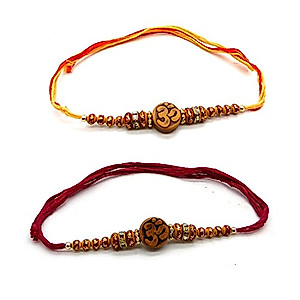 Starnk Set of 6 Raksha Bhandan Handmade Rakhi Threads, Designer 2 Stone Ring With Two Size Beads Rakhi Threads, Raksha Bandhan Gift for your Brother, Vary Color