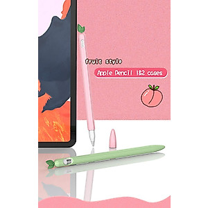 TYPLAUSE (2 Pack) Fruit Design Silicone Soft Protective Cover Accessories Compatible with Apple Pencil 2nd Generation iPencil Case Sleeve Cute (Peach+Avocado)