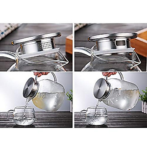 Hedume 2 Liter 68 Ounces Glass Pitcher with Lid, Large Heat Resistant Glass Beverage Pitcher, Glass Water Pitcher with Lid and Handle, Carafe for Iced Tea, Wine, Coffee, Milk and Juice Beverage