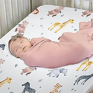 Crib Sheets for Boys and Girls, Baby Crib Sheet Neutral for Standard Crib Mattress & Toddler Bed Mattress, Soft and Safe Jersey Knit Cotton, 2 Pack (Dinosaur&Animal)