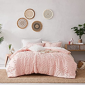 Geniospin Twin Comforter Set 6 Pieces, Bed in A Bag with Comforters, Sheets, Pillowcases & Shams - Pom Tufted Design Microfiber, All Season Down Alternative Bedding Sets (Pink, 66 x 86 Inches)