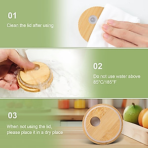 Bamboo Lids For Glass Cups, Replacement Bamboo Canning Lids for Regular Mouth 16OZ/20OZ/24OZ Glass Cups (6 PCS) Suitable for cups with inner diameter of 58 mm (6pcs)