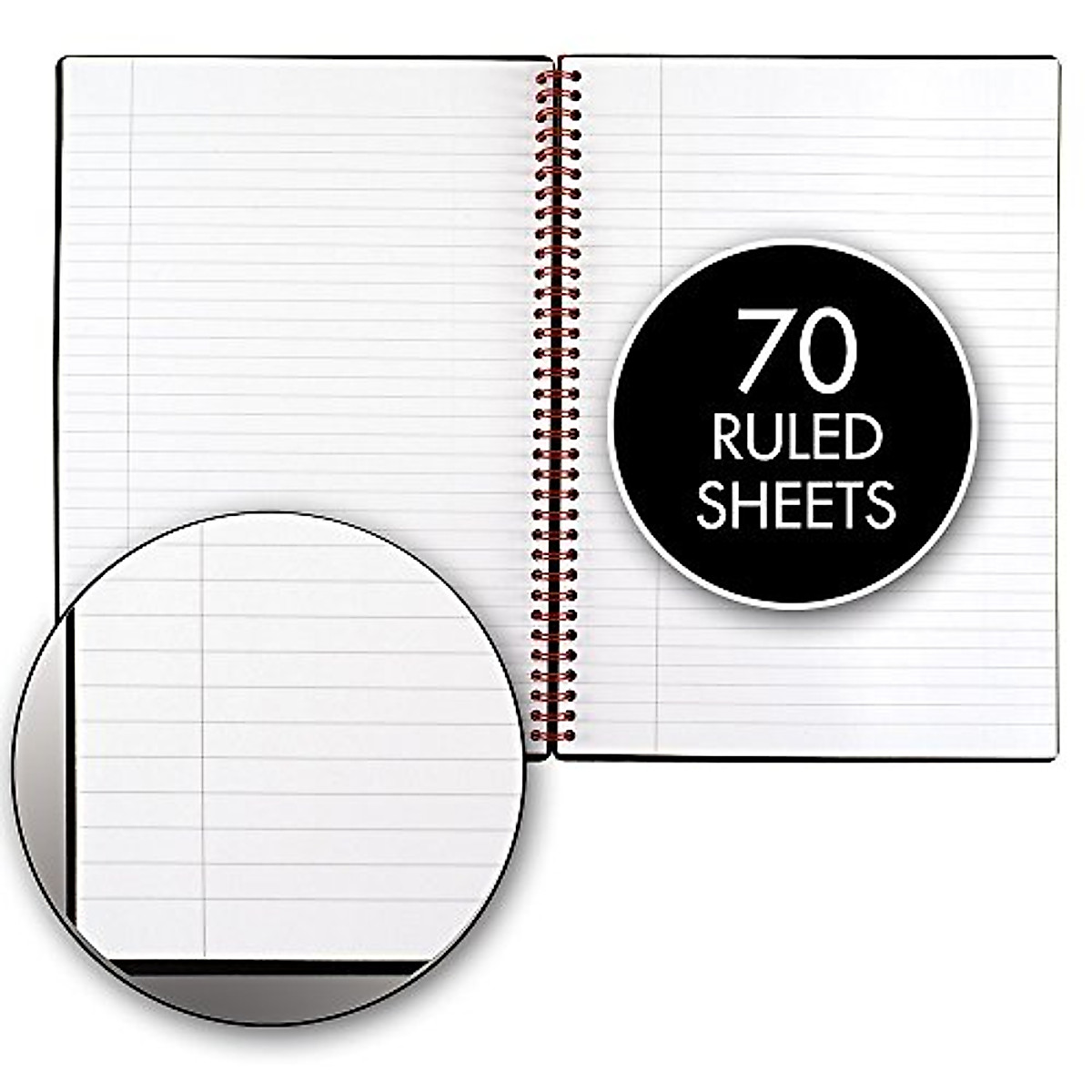 Black n' Red Twin Wire Poly Cover Notebook, 11" x 8-1/2", Black/Red, 70 Ruled Sheets. 5 Pack (K66652) - Bundle Includes Plexon Ballpoint Pen