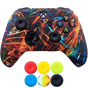 9CDeer 1 Piece of SiliconeTransfer Print Protective Cover Skin + 6 Thumb Grips for Xbox One/S/X Controller Pink Flowers
