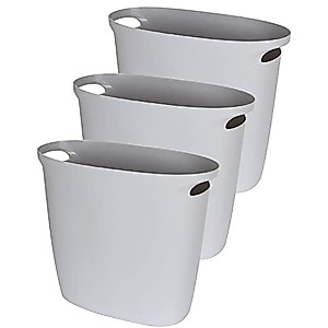 3 Pack Slim Plastic Small Trash Can Wastebasket, 20 Liter / 5.3 Gallon, Small Garbage Can, Garbage Container Bin with Handles for Bathroom, Kitchen, Home Office, Dorm, Kids Room, Gray