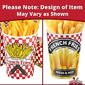 Durable Greaseproof Paper French Fries Cups 50 Pk. Handheld Size Sturdy Red Checkered Fry Containers Hold 12oz of Food! Great for Movie Nights, Party Meals, Carnival Snacks and Food Trucks!