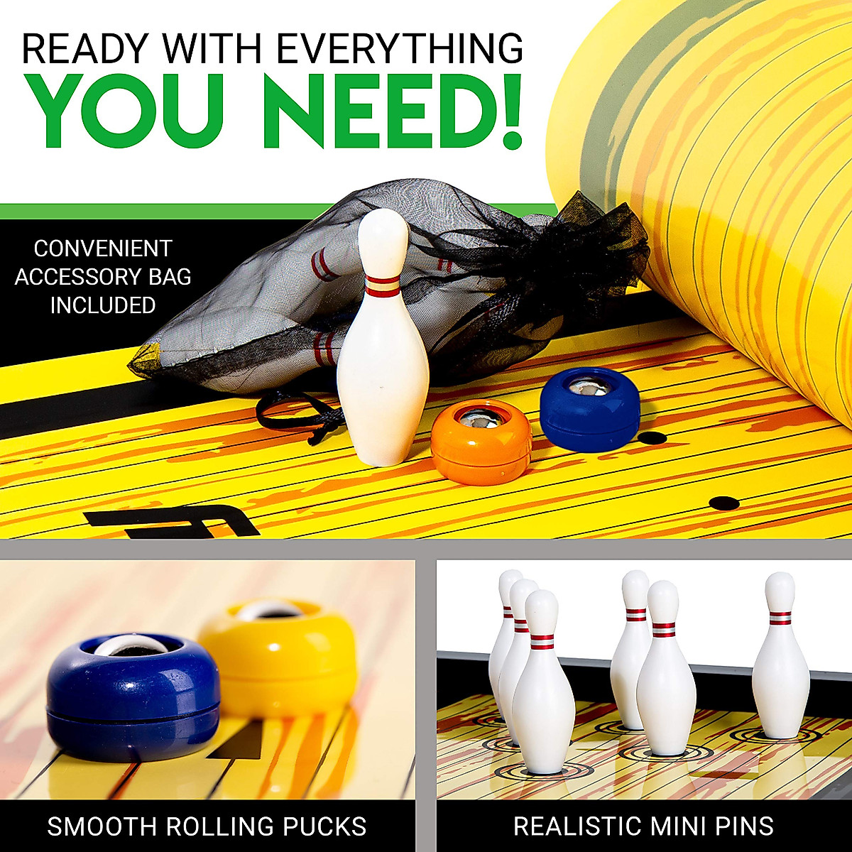 Franklin Sports Shuffleboard Table Game Mats – Tabletop Shuffleboard Mats and Pushers – Indoor Shuffleboard and Curling Games - Football Shuffleboard