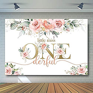 Avezano Blush Pink Floral 1st Birthday Party Backdrop for Girl Miss Onederful Party Photography Background Baby Girl's First Birthday Party Photoshoot Decoration Banner (7x5ft)