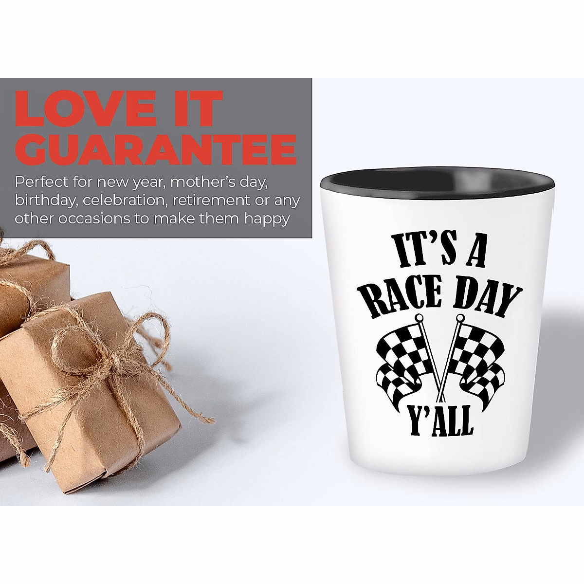 Bubble Hugs Racer Shot Glass 1.5oz - It's A Race Day Y'All - Car Racing Drag Race Dirt Track Racing Auto Enthusiast Dirtbike