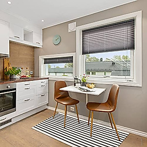 Breezsisan Black and White Kitchen Rugs, Striped Cotton Woven Bath Carpet 2 Piece 2'x3' + 2' x 4.3' Thin Outdoor Rugs Layering Front Doormat Modern Rugs for Porch Patio Entryway & Welcome Mat.