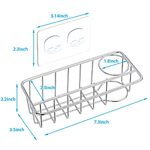 DOLRIS Sponge Holder for Kitchen Sink, Sink Caddy, 3 in 1 Adhesive Sponge Holder + Brush Holder + Dish Cloth Hanger, SUS304 Stainless Steel Rustproof, No Drilling, Silver