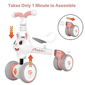 YGJT Baby Balance Bike Toys for 1 Year Old Girls, First Birthday Gifts for 10-36 Months Toddlers Bike, Non-Pedal 4 Silent Wheels Riding Toys, Kids Pre-School First Bike Rabbit