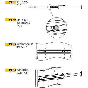 TAG Hardware Premium 11 3/4 Inch Long Pullout Closet Wardrobe Valet Rod (Matte Gold)