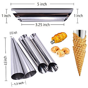 Cream Horn Molds, 21 pcs Moulds Stainless Steel Cannoli Form Tubes Cream Roll Mold Screw Croissant Mold Cone Tubular Shaped Mold for Cannoli Tubes Croissant Baking Forms Mould with Cleaning Brush