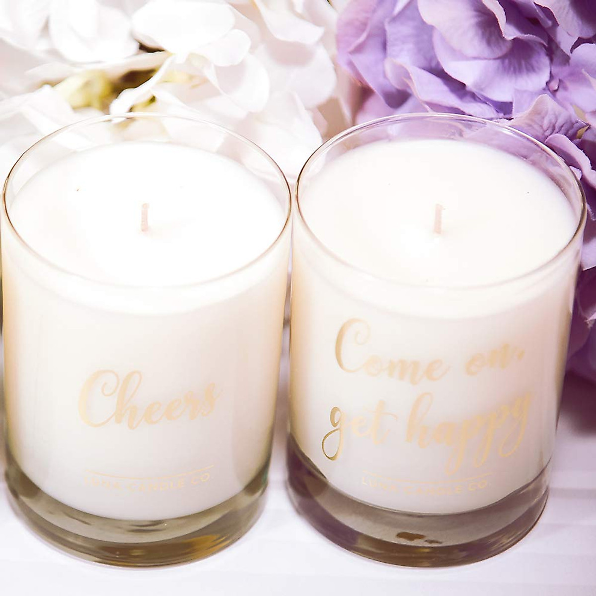LUNA CANDLE CO. Natural Soy Vanilla Jar Candle, Elegant 11oz. Glass, Slow Burn Up to 110 Hours of Burn Time, Low Smoke, Fresh and Sweet Aromatherapy, Spa- Come On, Get Happy