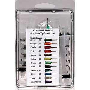 Creative Hobbies® Glue Applicator Syringe for Flatback Rhinestones & Hobby Crafts, 5 Ml with Assorted Large Gauges of Precision Tips - Value Pack of 10