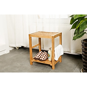 New Ridge Home Goods NewRidge Home Natural Bamboo Shower Seat, Shaving Stool, Spa Bath Bench with Storage Shelf