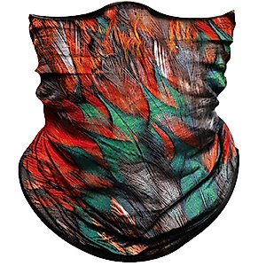 Obacle Seamless Bandana for Rave Face Mask Dust Wind UV Sun Protection Neck Gaiter Tube Mask for Women Men Festival Party Motorcycle Riding Fishing Hunting (Feather Red Green)