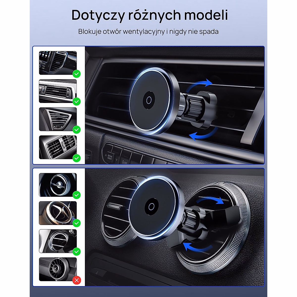 KPON Magnetic Wireless Car Charger, Air Vent Phone Mount Charger Compatible with MagSafe for iPhone 15 14 13 12 Pro Max(Black)