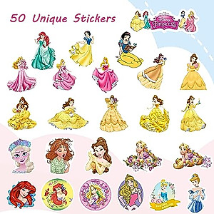 Princess Party Favors Keychains Bulk Cartoon Princess Party Supplies Stickers Gift Set Include 24PCS Keychains and 50 PCS Stickers, Unique Pattern for Carnival Prizes Girls Birthday Party
